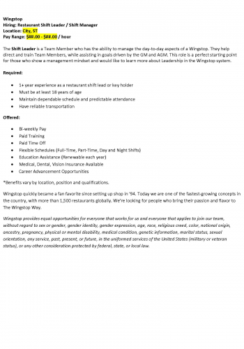 WingStop Brand Partners - PostMy.Jobs